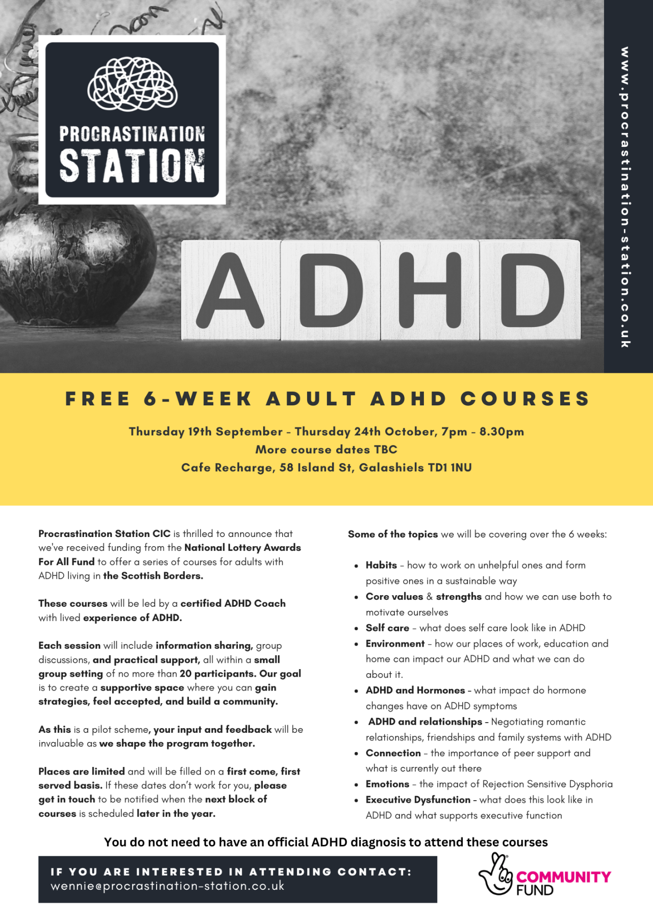 FREE 6-WEEK ADHD COURSE IN THE BORDERS - Procrastination Station